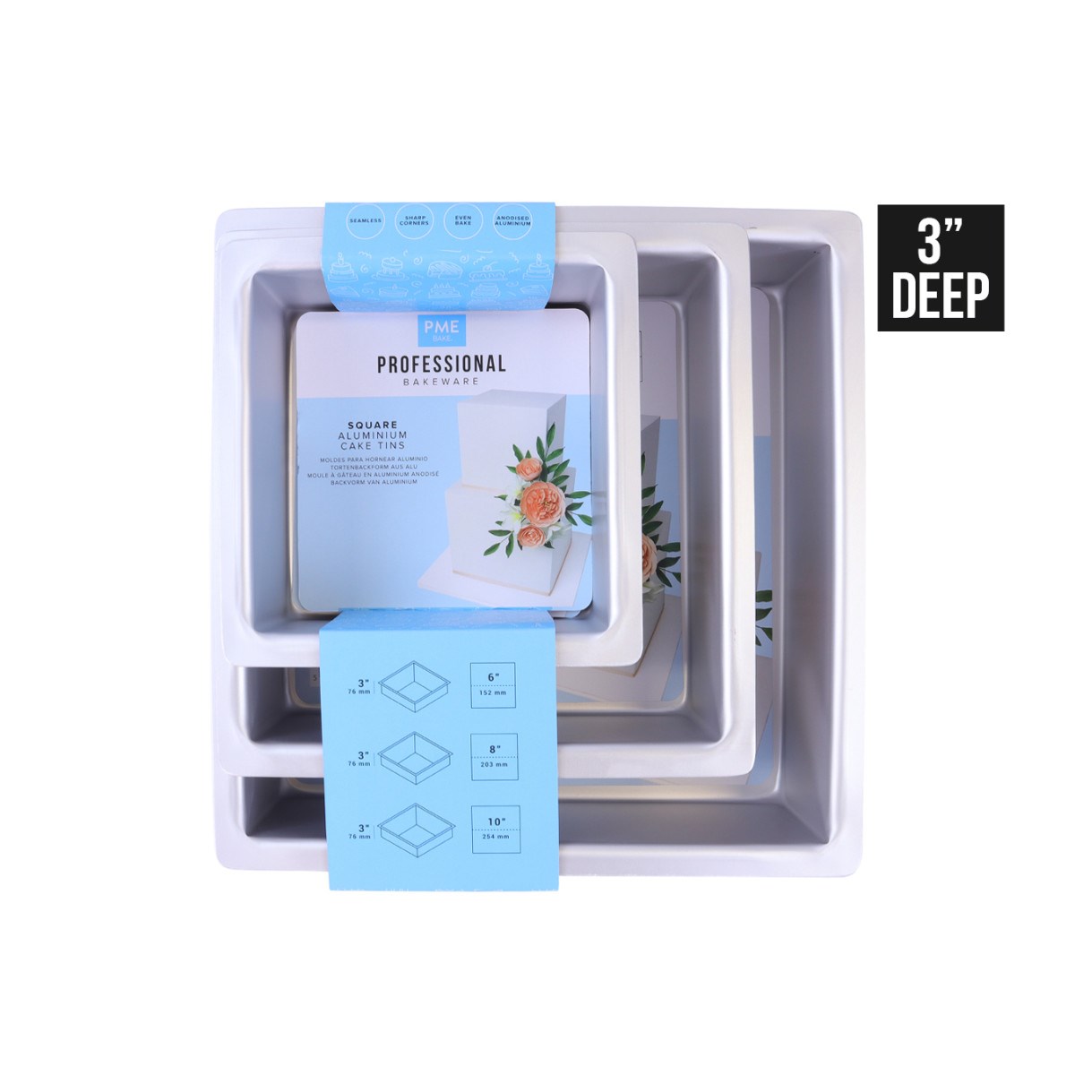 PME : 3" Deep Square Cake Tins - Set of 3 — Bakeworld.ie